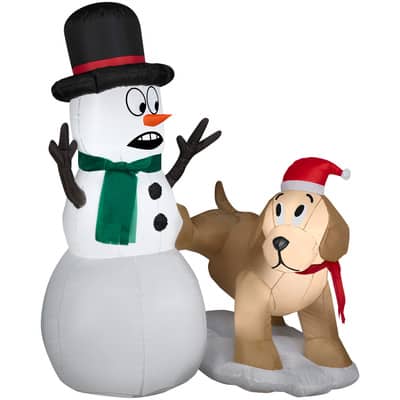 6ft. Airblown® Inflatable Dog with Snowman | Michaels