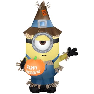 3.5ft. Airblown® Inflatable Minion Stuart Scarecrow with Thanksgiving ...