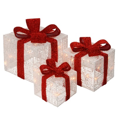 White & Red Gift Box Set with Clear Lights | Michaels