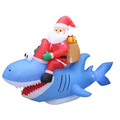 9ft. Inflatable Christmas Santa Riding Shark | Michaels