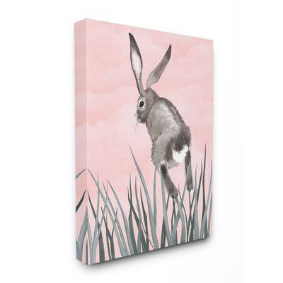 Stupell Industries Bunny Rabbit Jump Grass Pink Green Animal Painting ...