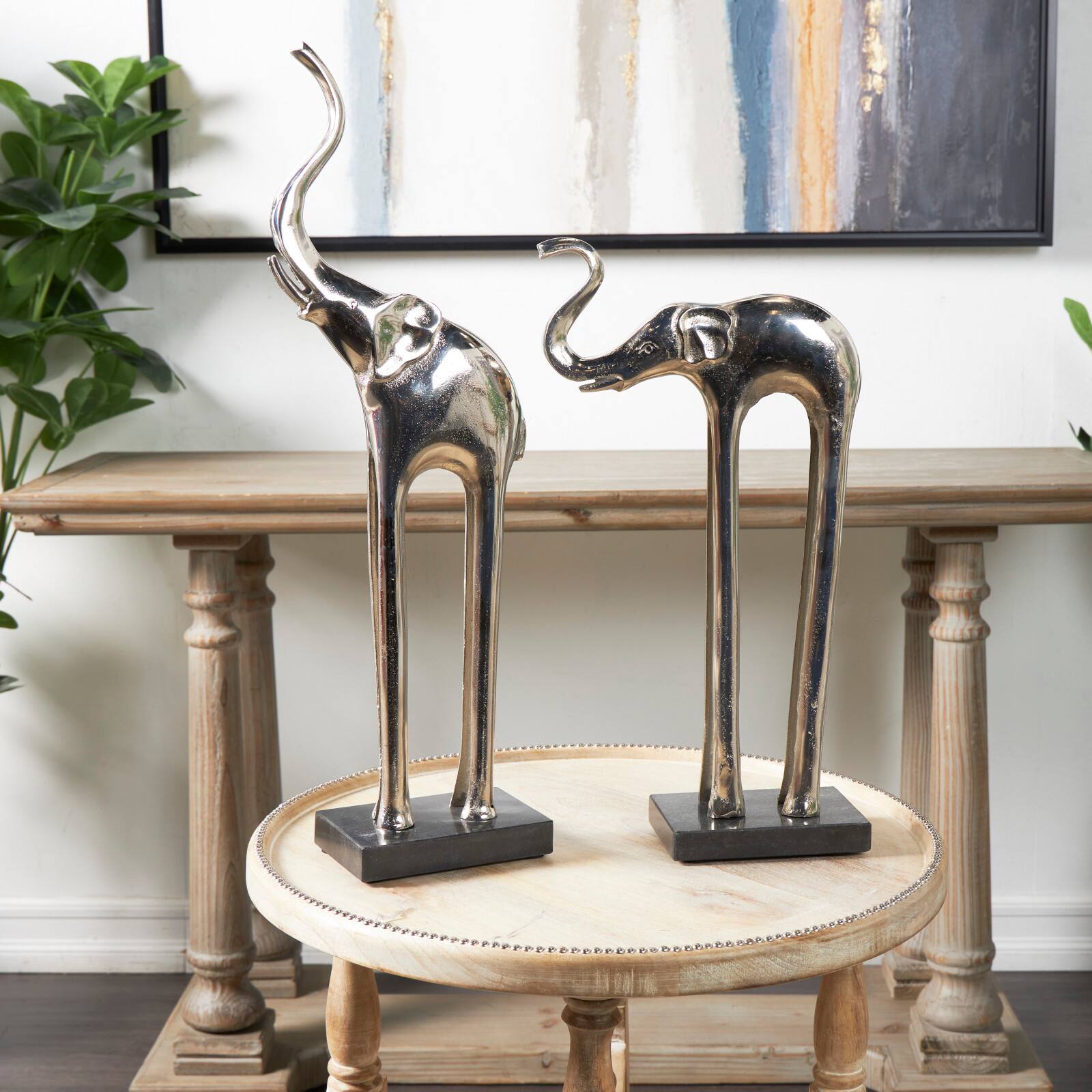 The Novogratz Silver Aluminum Tall Slim Elephant Sculpture with Black ...