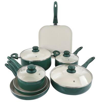Gibson Home® 11-Piece Green Gazebo Ceramic Nonstick Aluminum Cookware ...