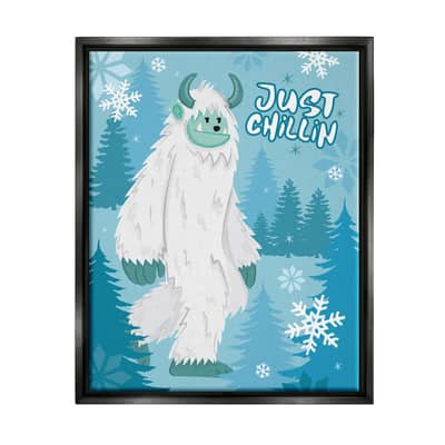 Stupell Industries Just Chillin Funny Winter Yeti Framed Floater Canvas ...