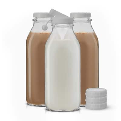 JoyJolt® Reusable Glass Milk Bottle Set with Lid & Pourer | Michaels