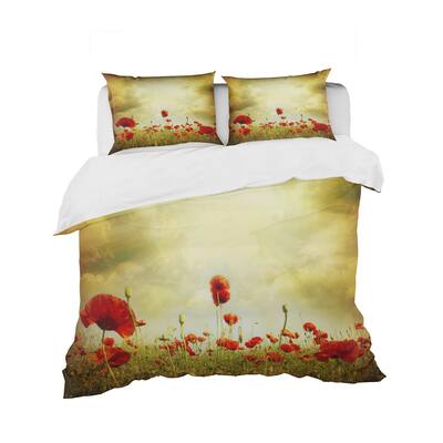Designart 'Red Poppies on Grunge Background' Vintage Bedding Set ...