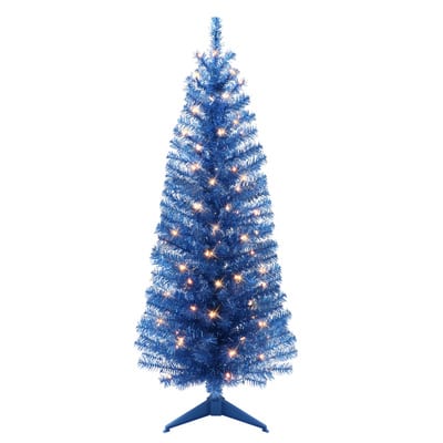 Buy in Bulk - 6 Pack: 4.5ft. Pre-Lit Blue Tinsel Artificial Christmas ...