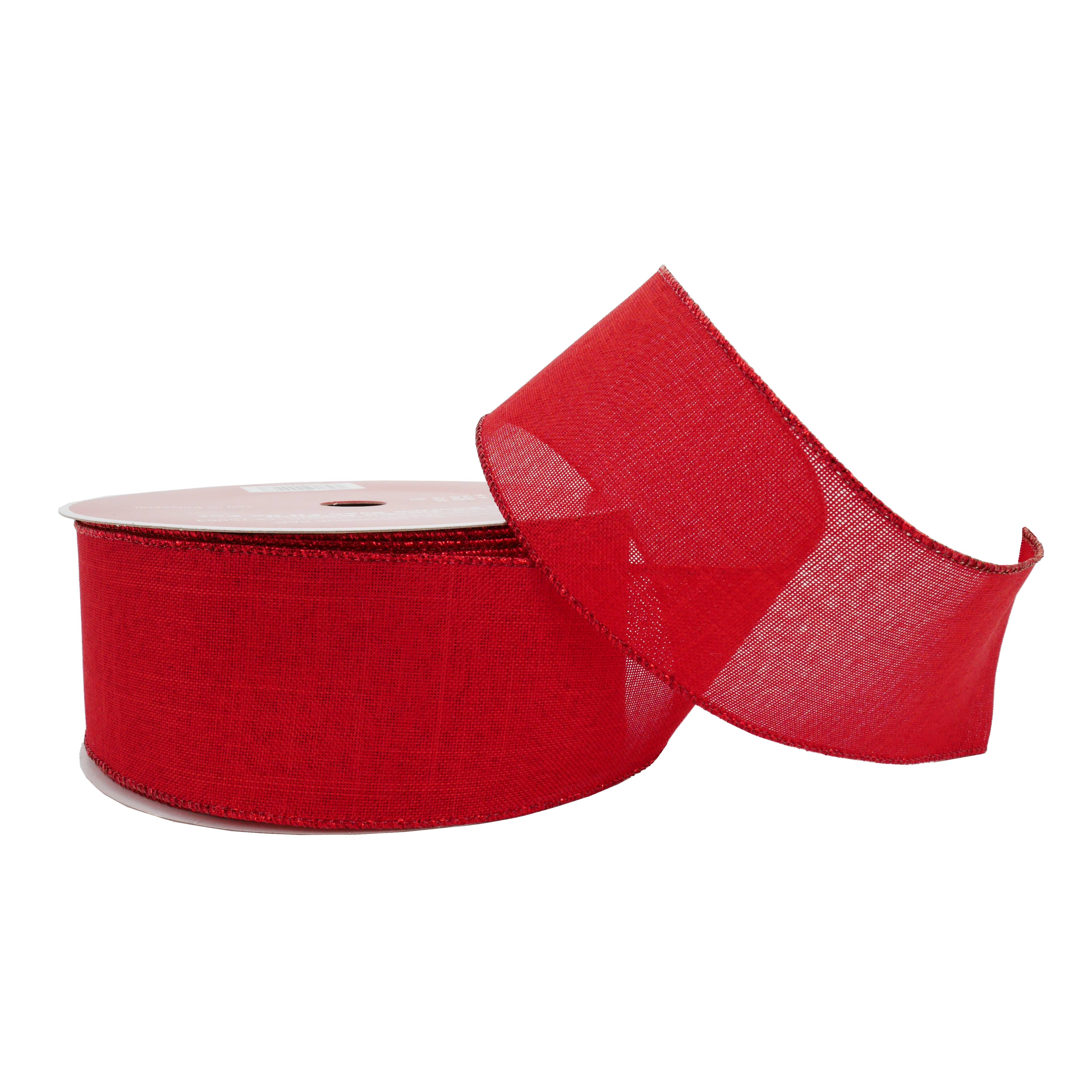 Ruban de Noël rouge imitation lin avec fil de fer, 6,3 cm x 24,3 m de ...