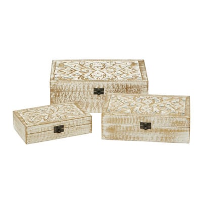 Distressed White Wooden Filigree Decorative Box Set | Michaels