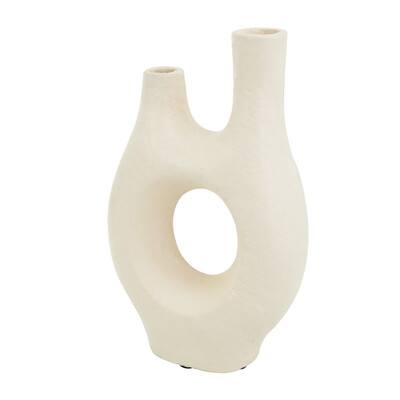 14" Beige Paper Mache Abstract Double Opening Vase | Michaels