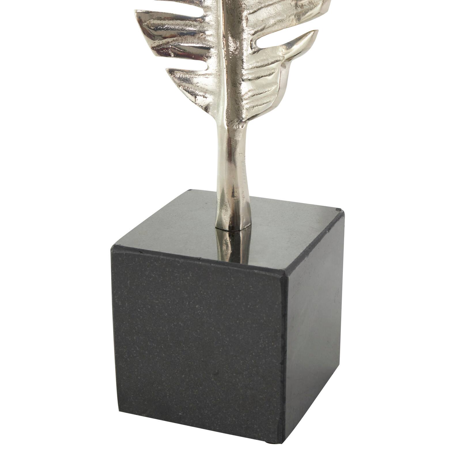 24" Silver Aluminum Leaf Standing Sculpture with Black Marble Base ...
