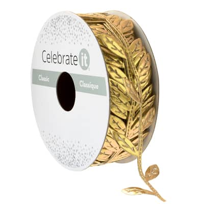 1" x 3yd. Gold Leaf Ribbon by Celebrate It® Classic | Michaels