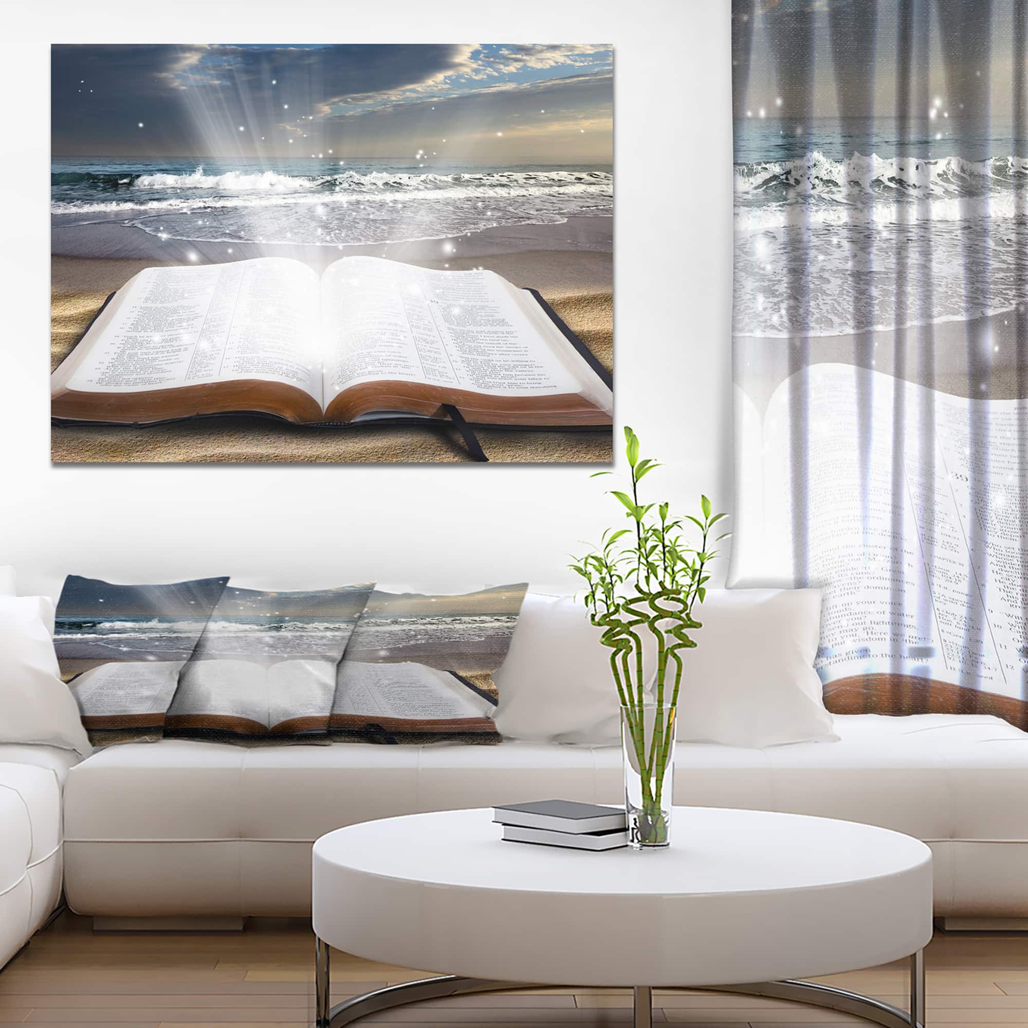 Designart - Jesus Bible at beach - Religious Art on Wrapped Canvas ...
