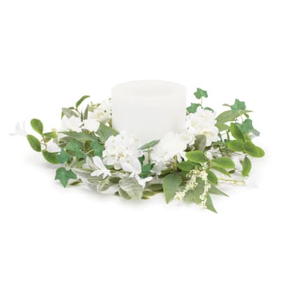 17.5" White Mixed Floral & Foliage Candle Ring | Michaels