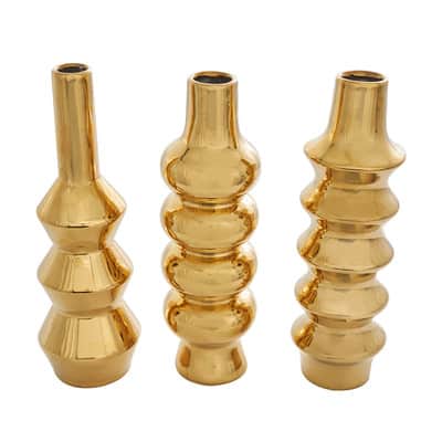 Gold Ceramic Abstract Bubble Ribbed Vase Set | Michaels