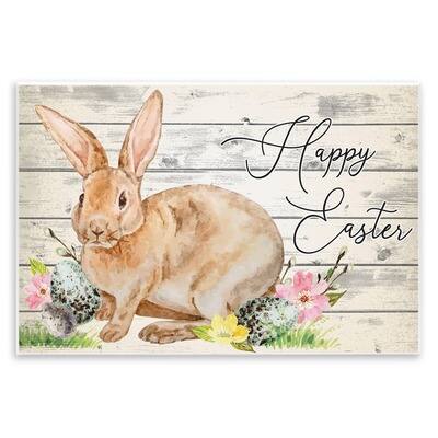 Stupell Industries Spring Floral Happy Easter Bunny Wall Plaque Art ...