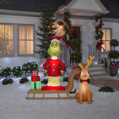 6ft. Airblown® Inflatable Christmas Grinch & Max on Sled | Michaels