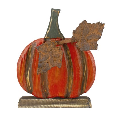8" Orange Carved Wood Fall Harvest Pumpkin Decoration | Michaels