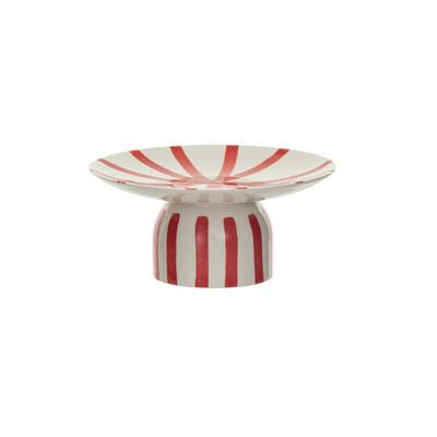 Hello Honey® 6" Hand-Painted Red & Cream Stripes Stoneware Pedestal ...
