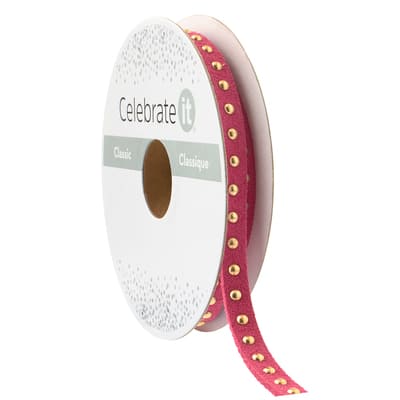 1/4" x 3yd. Pink & Gold Dotted Ribbon by Celebrate It® Classic | Michaels