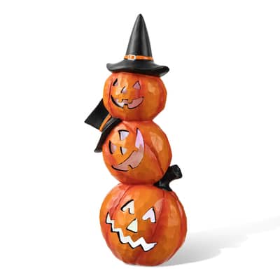 Glitzhome® 14" Lighted Halloween Stacked Resin Pumpkin Table Décor ...