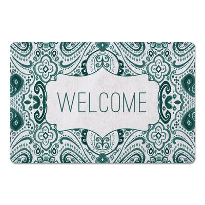 Green and White Welcome Floor Mat | Michaels