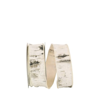 JAM Paper 1.5" x 10yd. White Birch Tree Bark Forest Wired Edge Ribbon ...