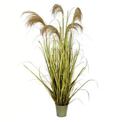 55" Artificial Green Grass & Natural Reeds in Iron Pot | Michaels