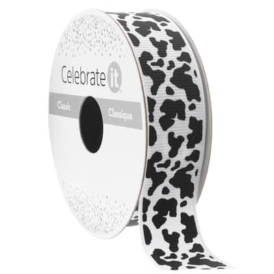 7/8" x 7yd. Black & White Cow Print Ribbon by Celebrate It® Classic ...