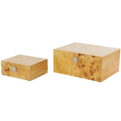 Brown Wood Storage Box with Natural Wood Grains & Silver Latches, 2ct ...