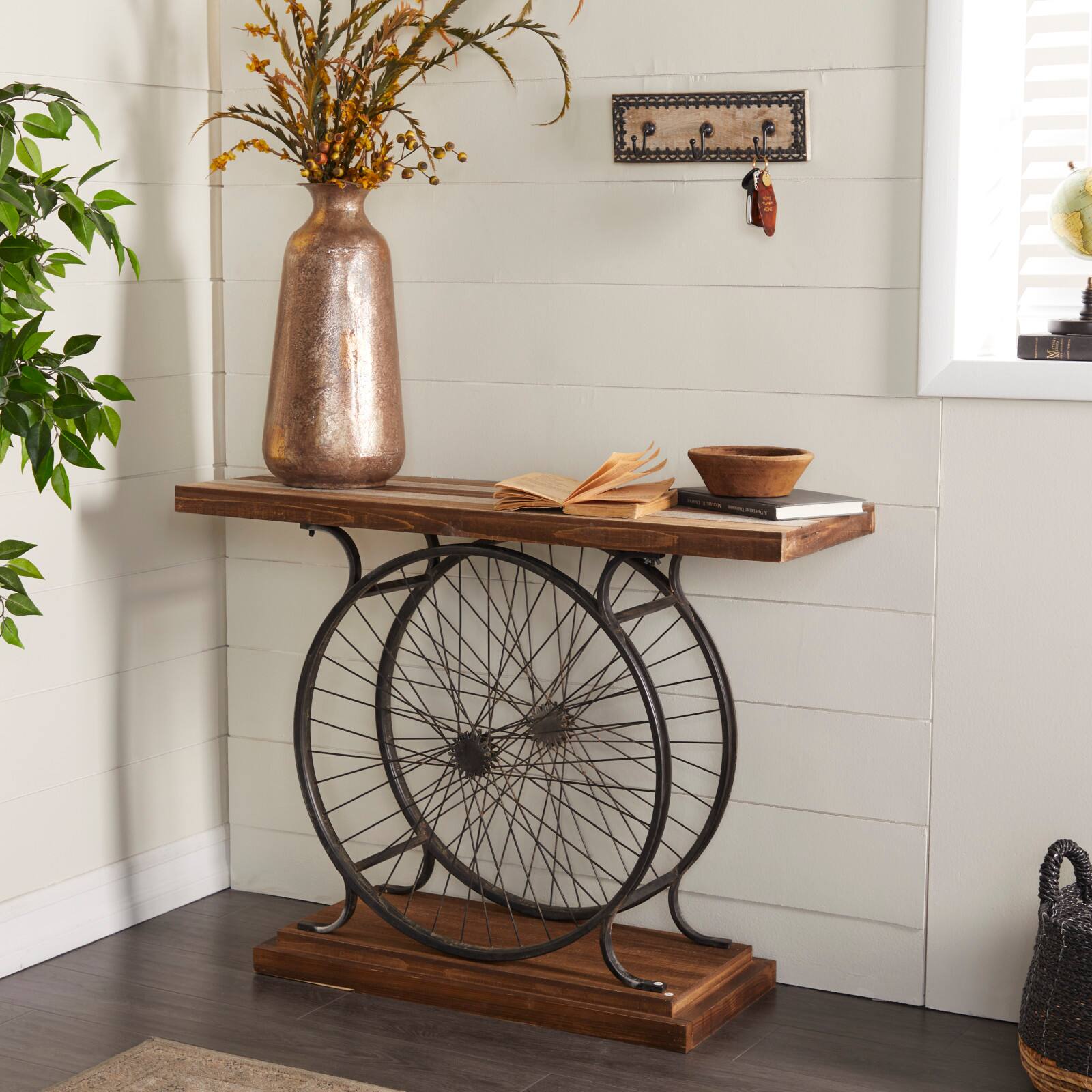 Brown Industrial Wood Console Table, 12" x 39" | Michaels