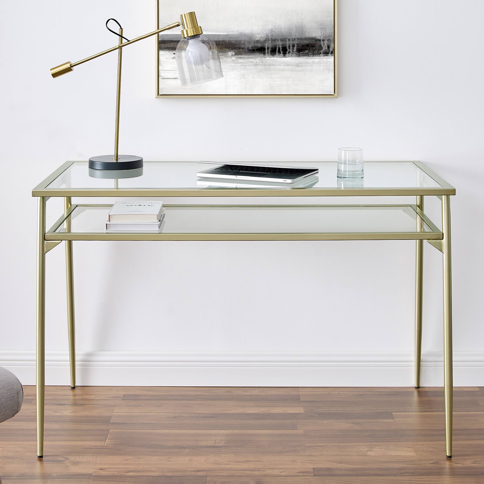 Walker Edison 48" Gold Two Tier Glass & Metal Desk | Desks | Michaels
