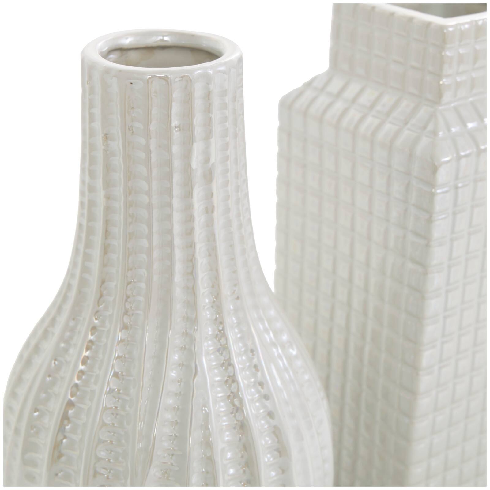 8" Cream Ceramic Geometric Textured Vase Set | Michaels