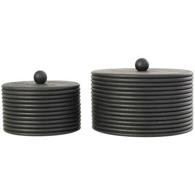 Black Wooden Round Ribbed Storage Box Set | Michaels