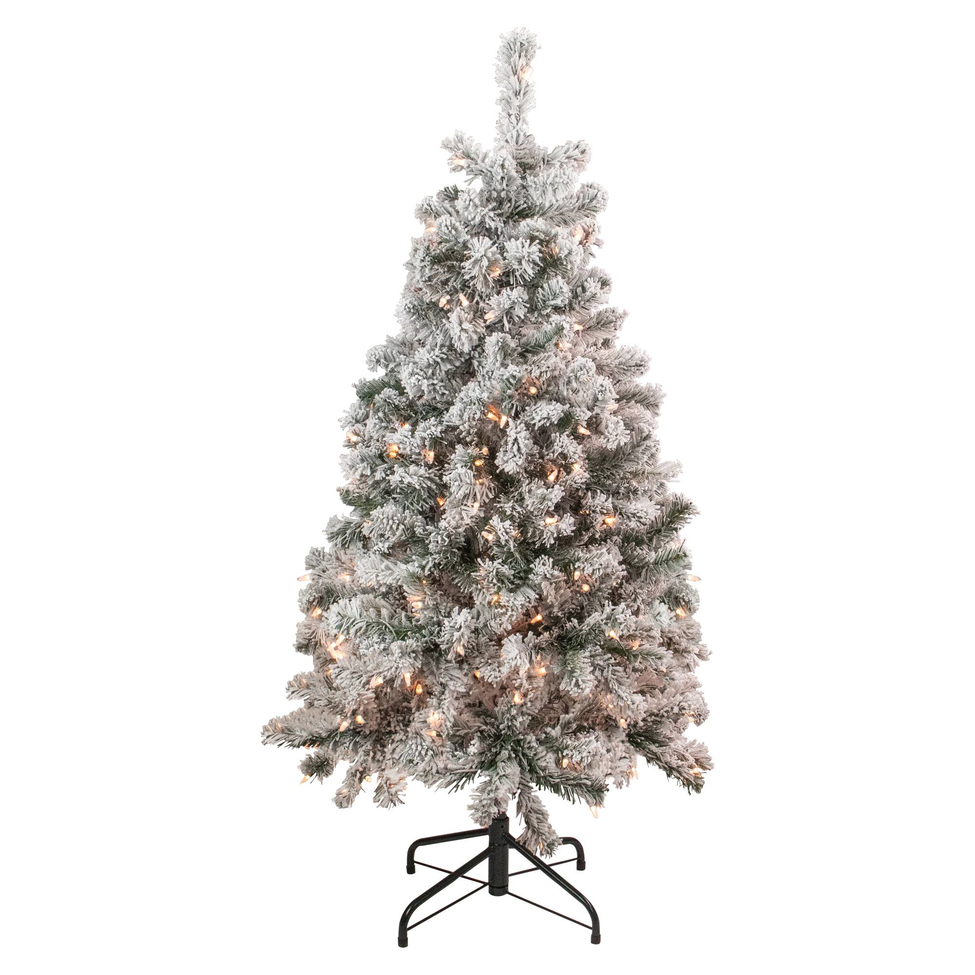 4.5ft. Pre-Lit Flocked Madison Pine Artificial Christmas Tree, Clear ...