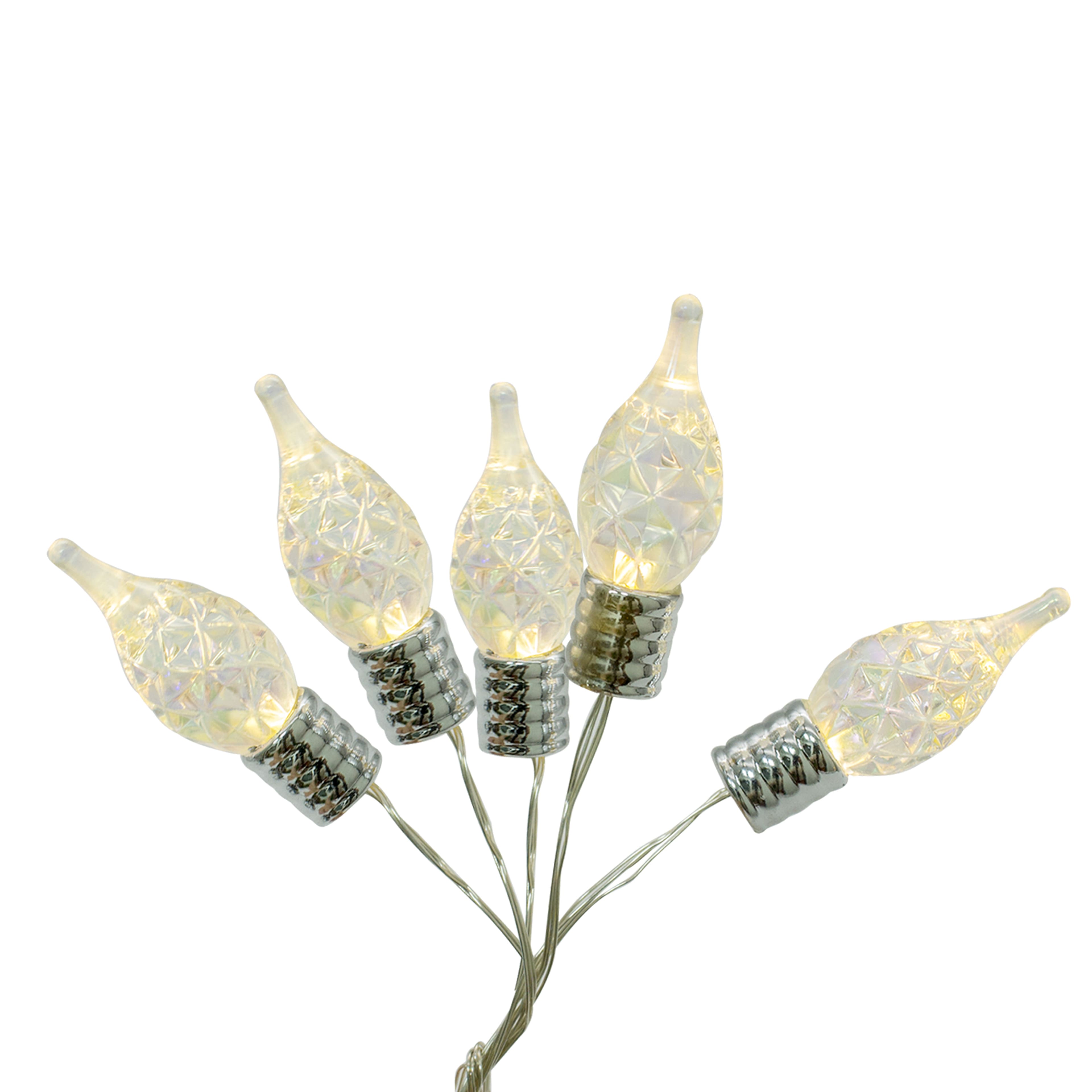 12ct. Warm White LED Iridescent Flame Tip Bulb String Lights on Silver ...