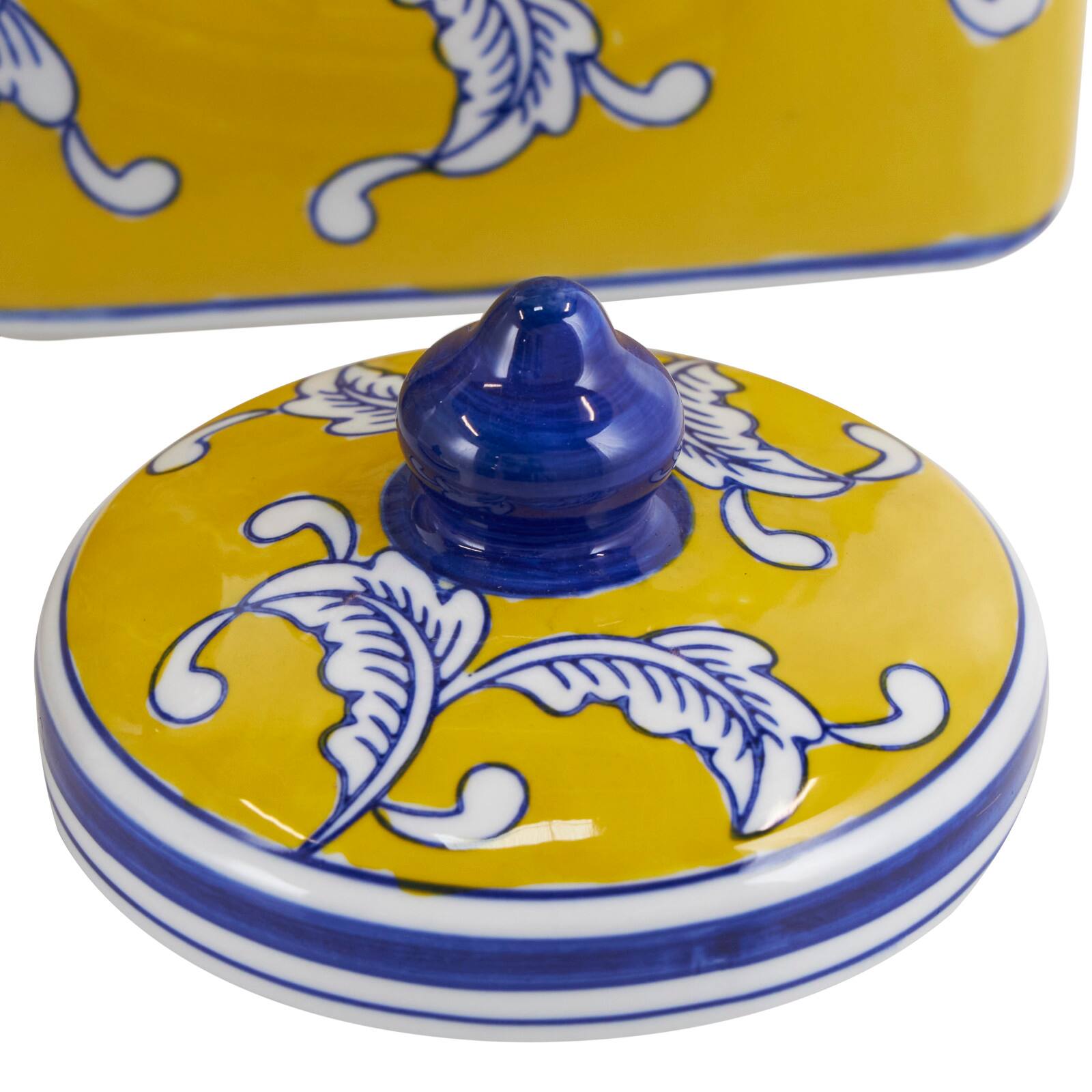 Yellow & Blue Ceramic Floral Decorative Jar Set | Michaels