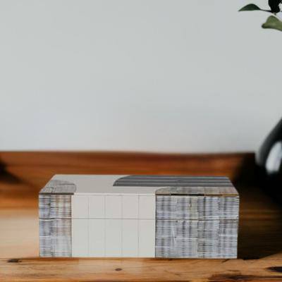 8" Multicolored Decorative Mixed Material Storage Box with Horn Inlay ...