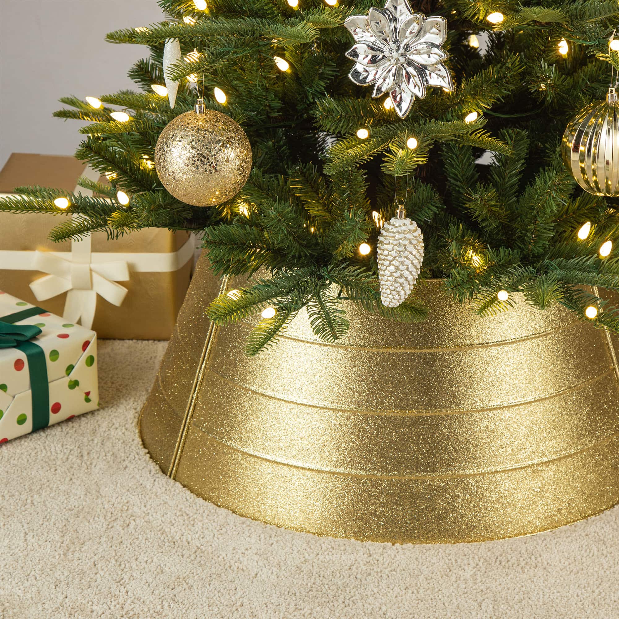 Glitzhome® 2ft. Gold Glitter Metal Tree Collar | Michaels