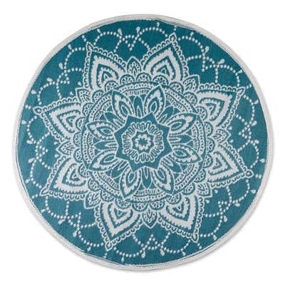 DII® Storm Blue Round Boho Floral Outdoor Rug, 5ft. | Michaels