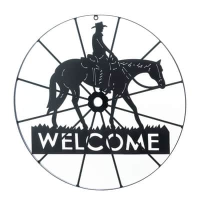 Black Metal Cowboy Welcome Wheel Sign | Michaels