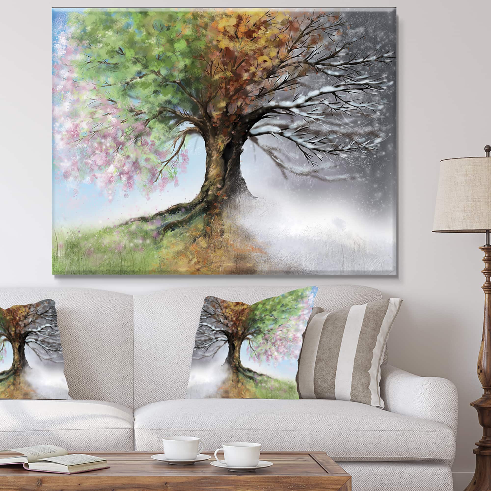 Designart - Tree with Four Seasons - Tree Painting Canvas Art Print ...