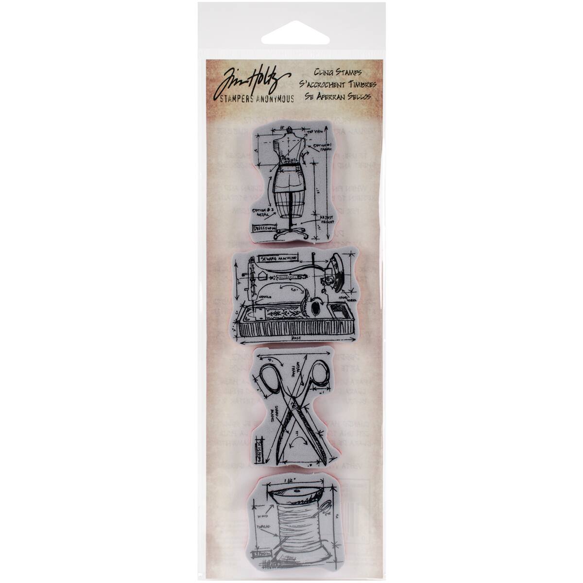 Stampers Anonymous Tim Holtz® Mini Sewing Blueprints Strip Cling Stamps ...