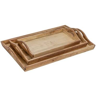Hello Honey® Natural Rectangular Acacia Wood Handled Stacking Tray Set ...