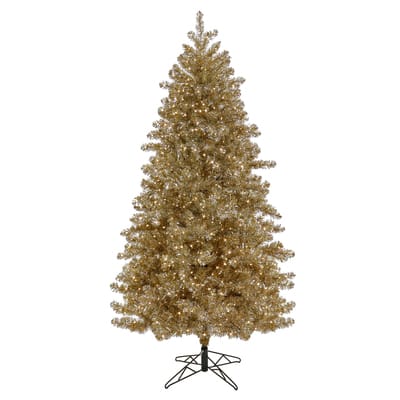 7.5ft. Pre-Lit Platinum Metallic Artificial Christmas Tree, Clear LED ...
