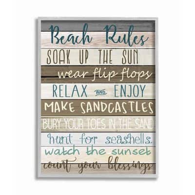 Stupell Industries Beach Rules Boardwalk Sign with Gray Frame Wall ...