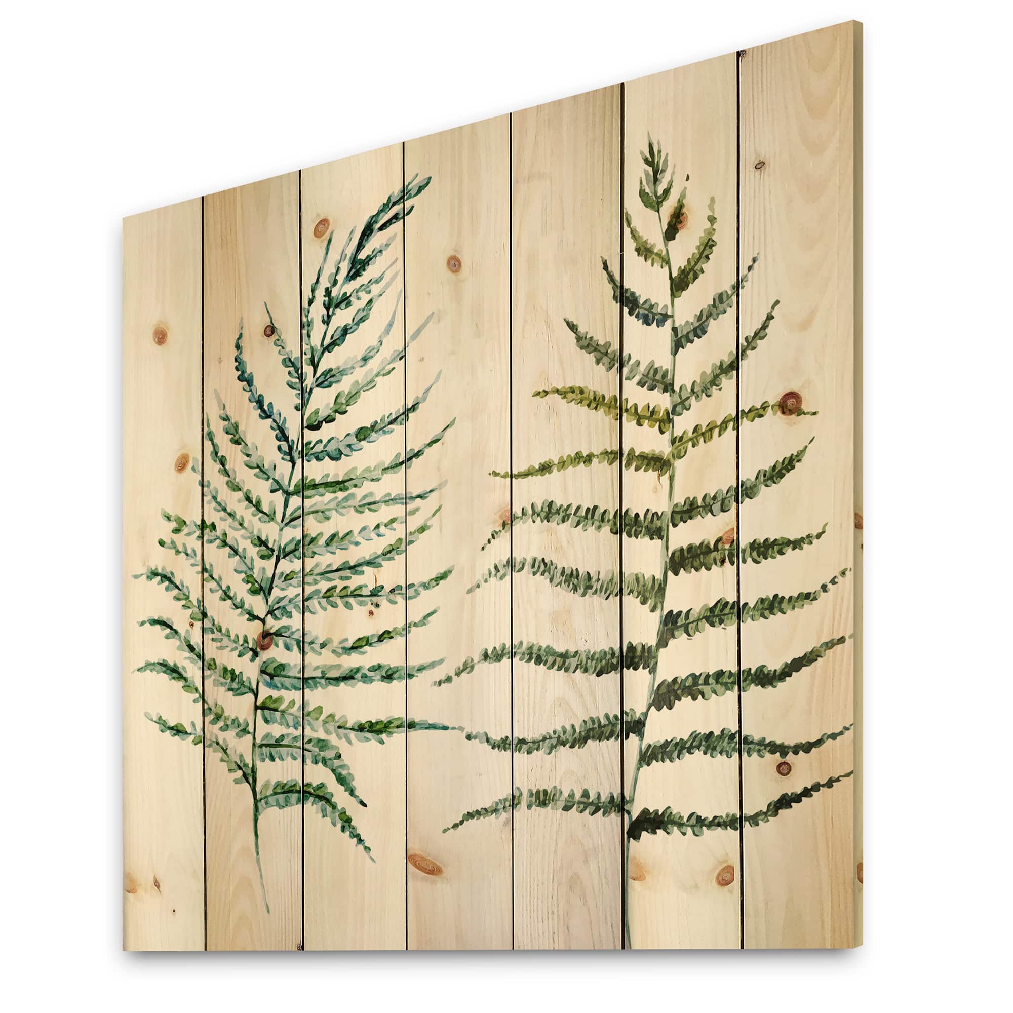 Designart - Two Fern Leaves - Farmhouse Print on Natural Pine Wood ...