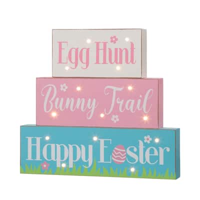 Glitzhome® 12" Easter LED Lighted Wooden & Metal Block Word Sign | Michaels