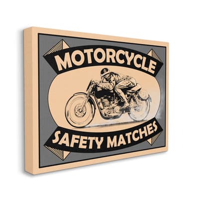 Stupell Industries Motorcycle Safety Matches Grey Tan Bike Rider Canvas ...