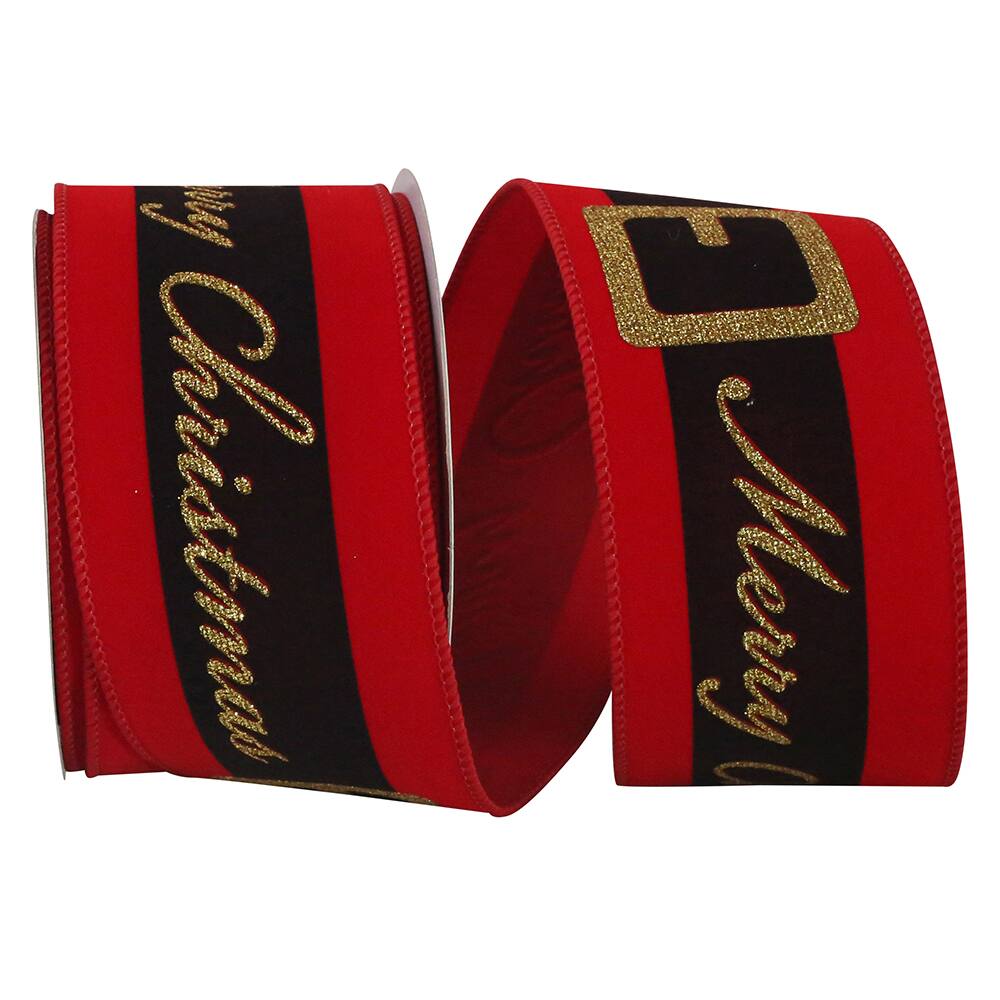 JAM Paper 2.5" x 10yd. Velvet Wired Merry Christmas Santa Belt Ribbon ...
